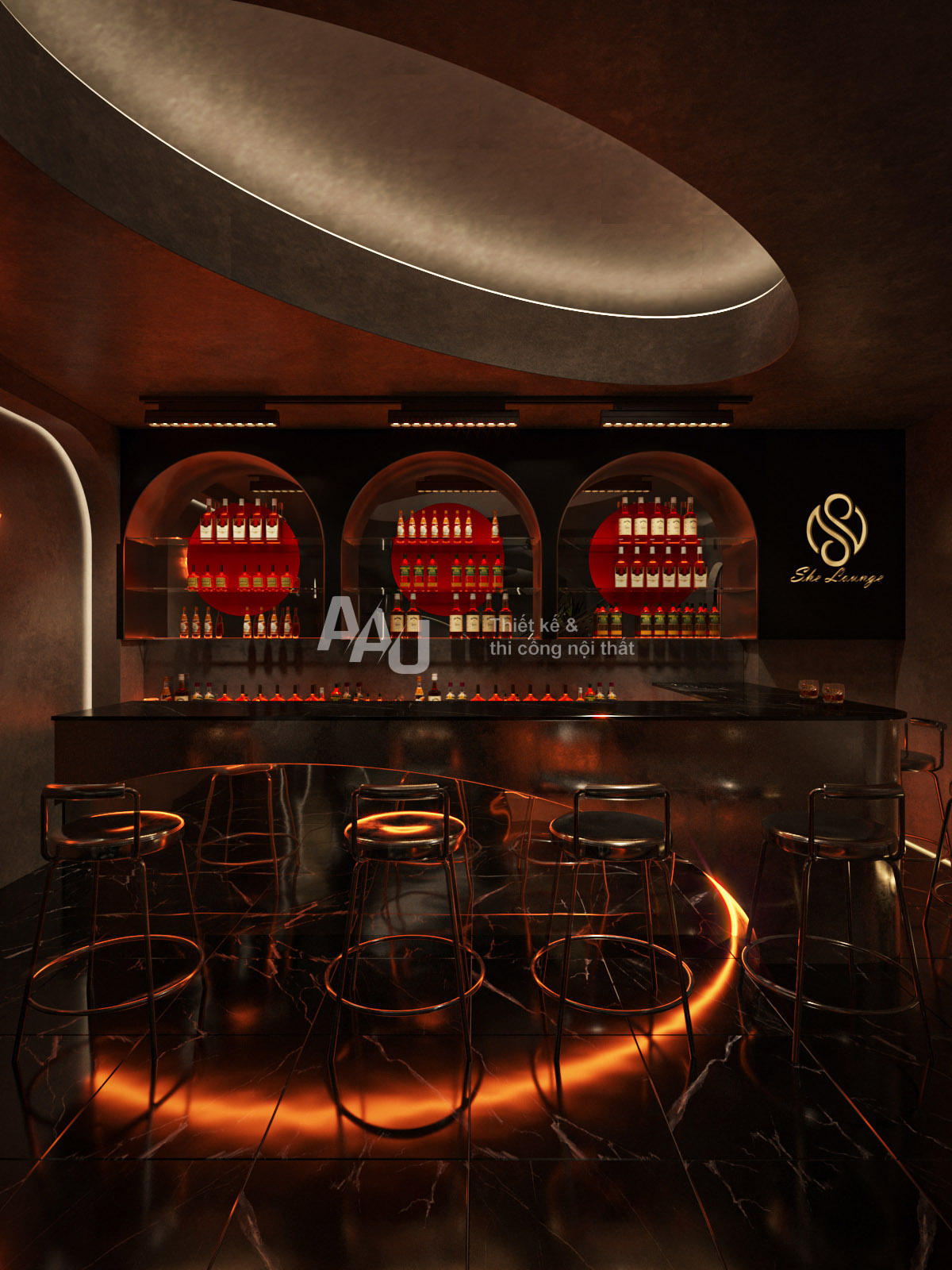 Thiết Kế Quán Cafe Bar SHE Lounge - Thiết Kế Nội Thất AAU